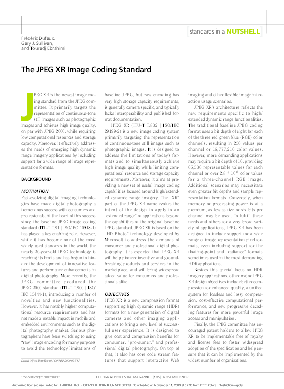 (PDF) The JPEG XR image coding standard [Standards in a Nutshell]