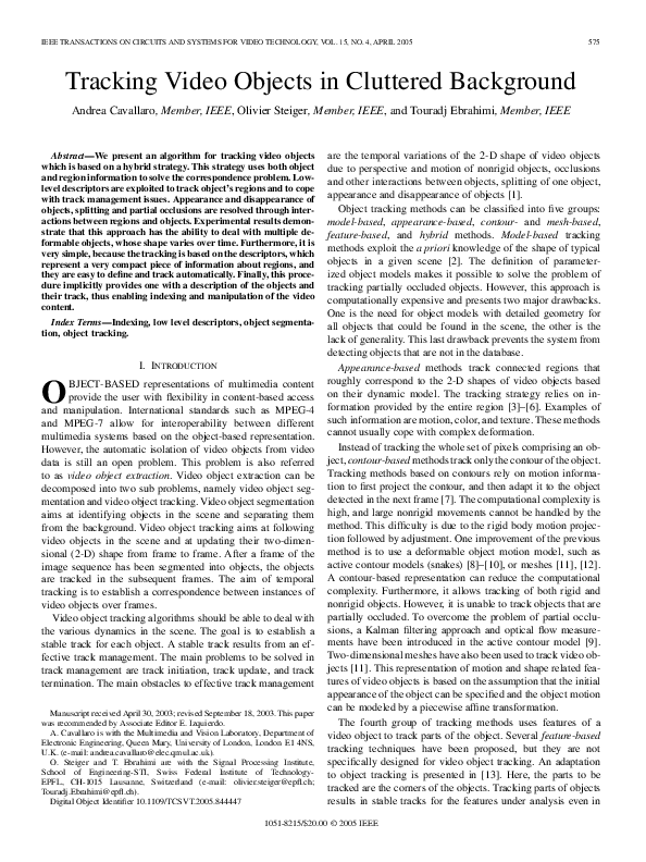 (PDF) Tracking video objects in cluttered background