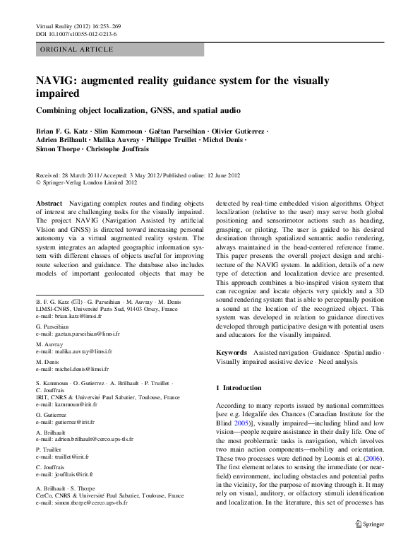 (PDF) NAVIG: augmented reality guidance system for the visually impaired