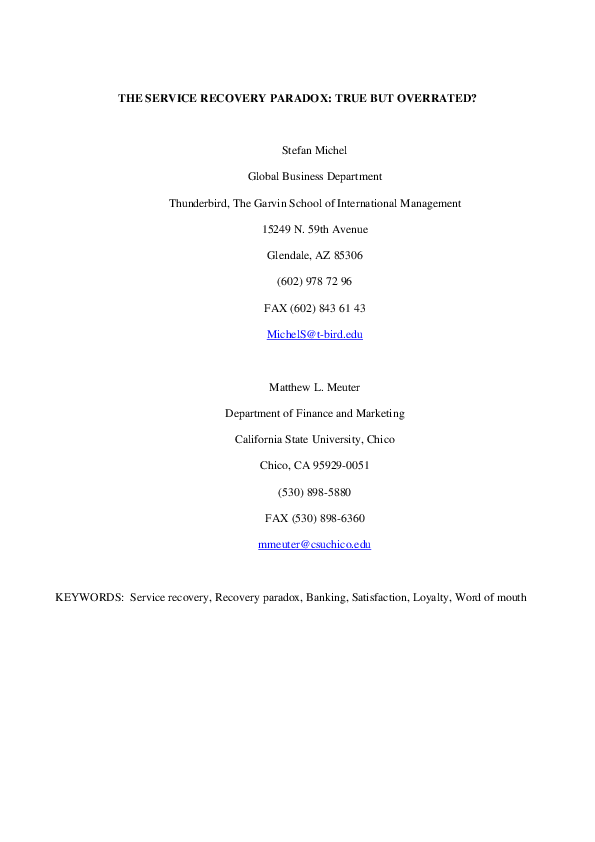 (PDF) The service recovery paradox: true but overrated?