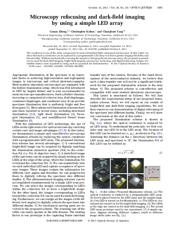 (PDF) Microscopy refocusing and dark-field imaging by using a simple LED array