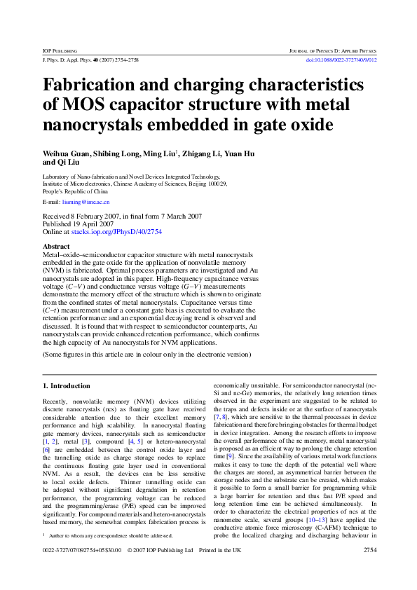 (PDF) Fabrication and charging characteristics of MOS capacitor ...