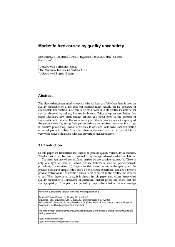 (PDF) Market failure caused by quality uncertainty