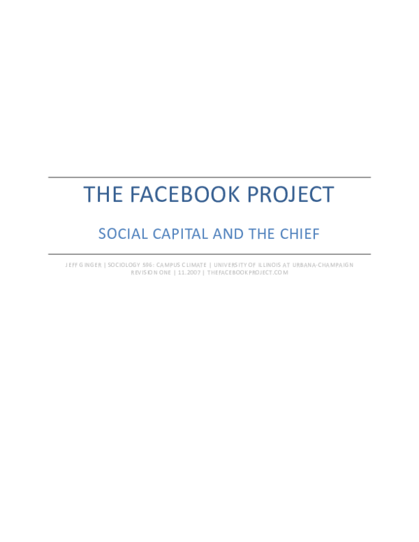(PDF) The Facebook project: Social capital and the chief