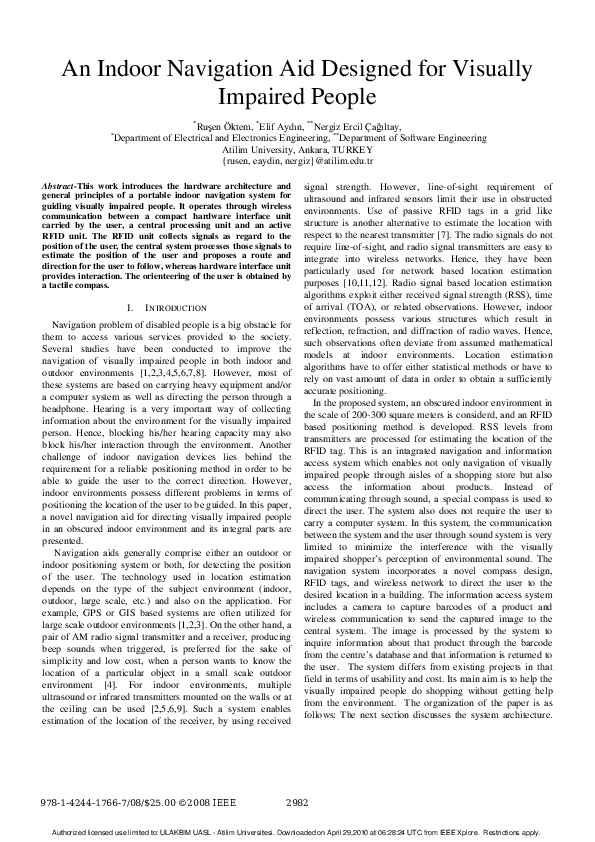 (PDF) An indoor navigation aid designed for visually impaired people