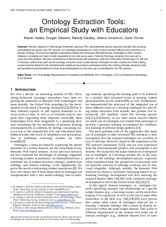 (PDF) Ontology Extraction Tools: An Empirical Study with Educators