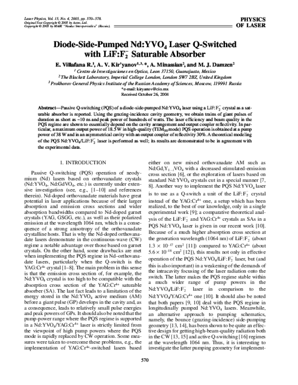 (PDF) Diode-Side-Pumped Nd: YVO4 Laser Q-Switched with LiF: Saturable ...