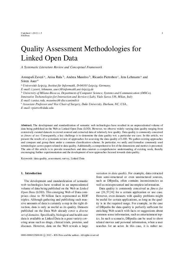 (PDF) Quality Assessment Methodologies for Linked Open Data
