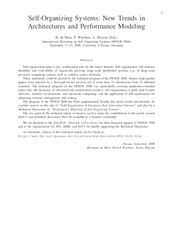 (PDF) Self Organizing Systems: New Trends in Architectúres and Performance Modeling