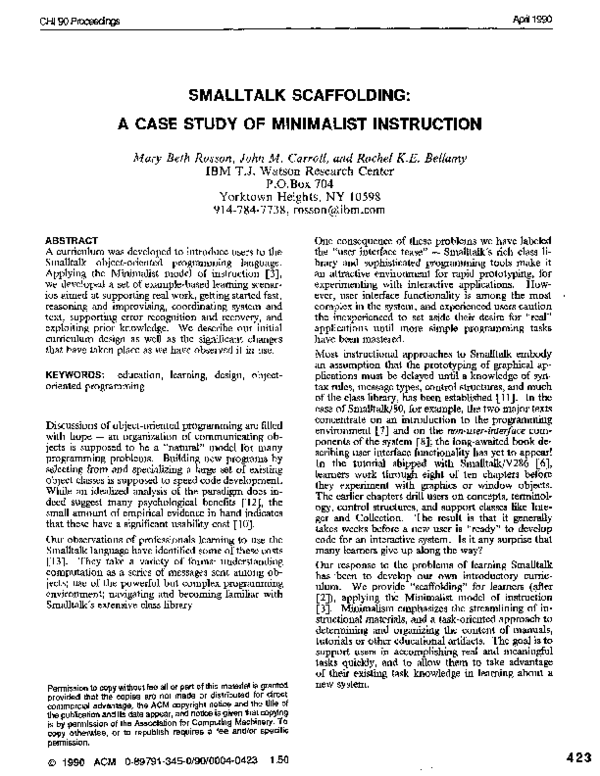 (PDF) Smalltalk scaffolding: a case study of minimalist instruction