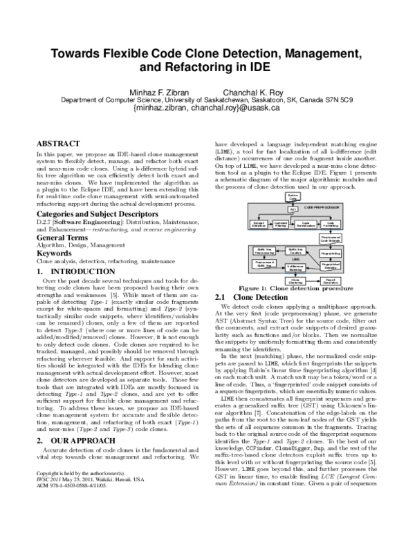 Pdf Towards Flexible Code Clone Detection Management And Refactoring In Ide 
