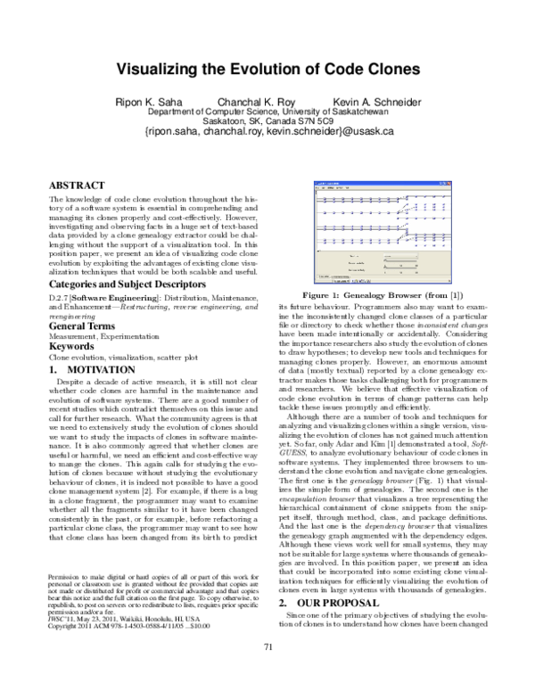 Pdf Visualizing The Evolution Of Code Clones
