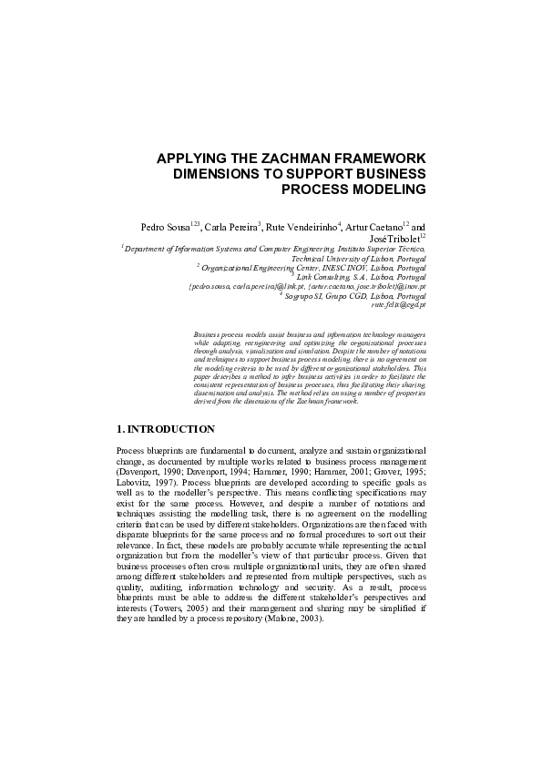 (PDF) Applying the Zachman Framework Dimensions to Support Business Process Modeling