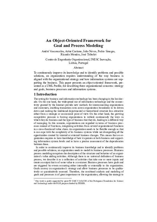 (PDF) An Object-Oriented Framework for Goal and Process Modeling