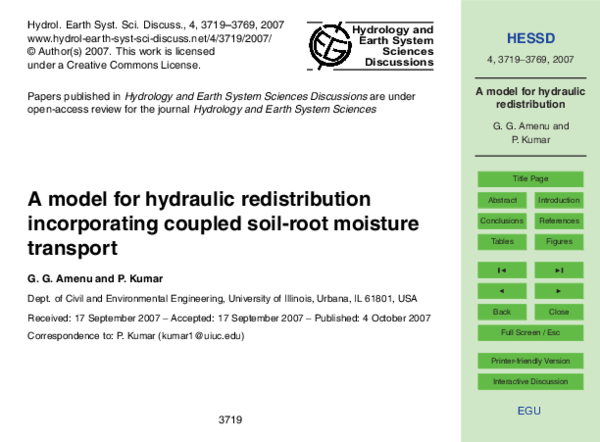 (PDF) A model for hydraulic redistribution incorporating coupled soil ...