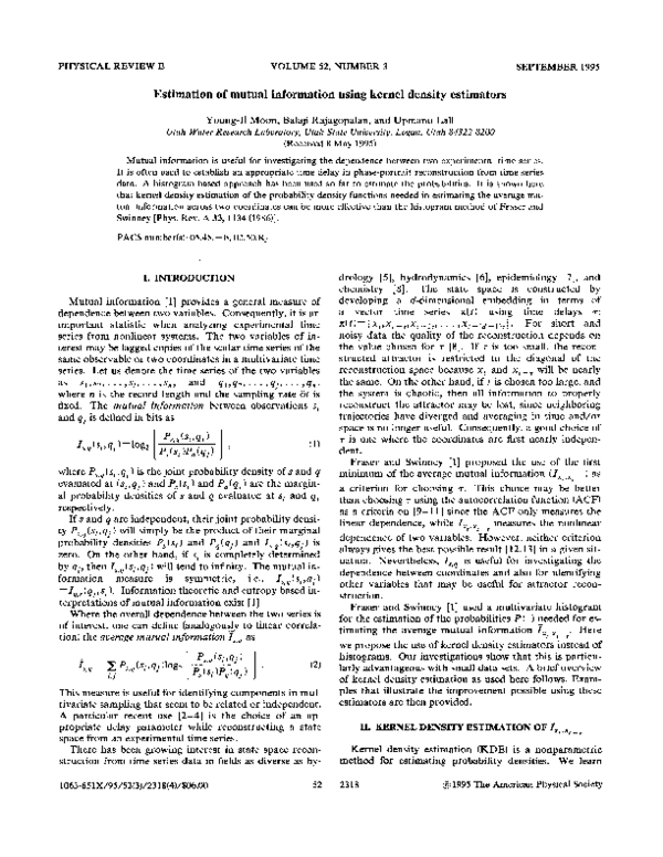 (PDF) Estimation of mutual information using kernel density estimators