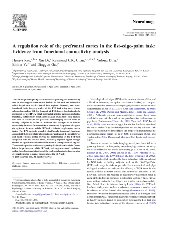 (PDF) A regulation role of the prefrontal cortex in the fist-edge-palm ...