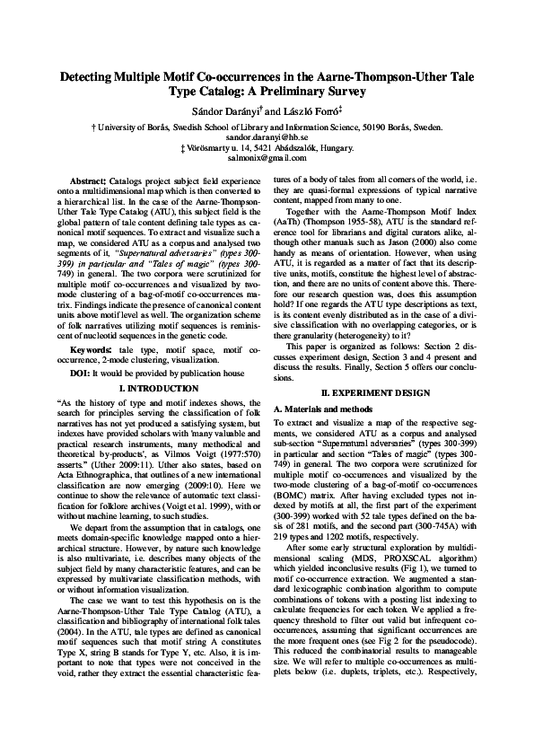 (PDF) Detecting Multiple Motif Co-occurrences in the Aarne-Thompson ...