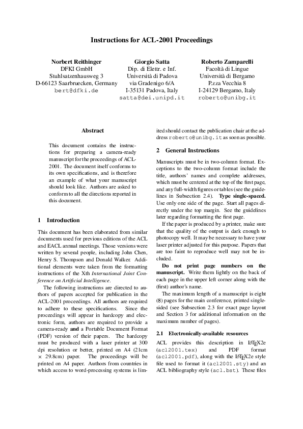 (PDF) Instructions for ACL-2001 Proceedings