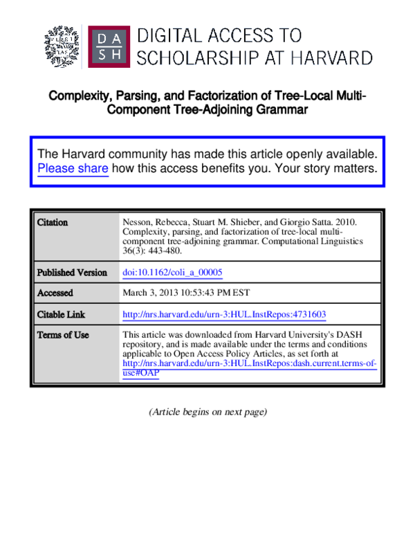 (PDF) Complexity, parsing, and factorization of tree-local multi-component tree-adjoining grammar