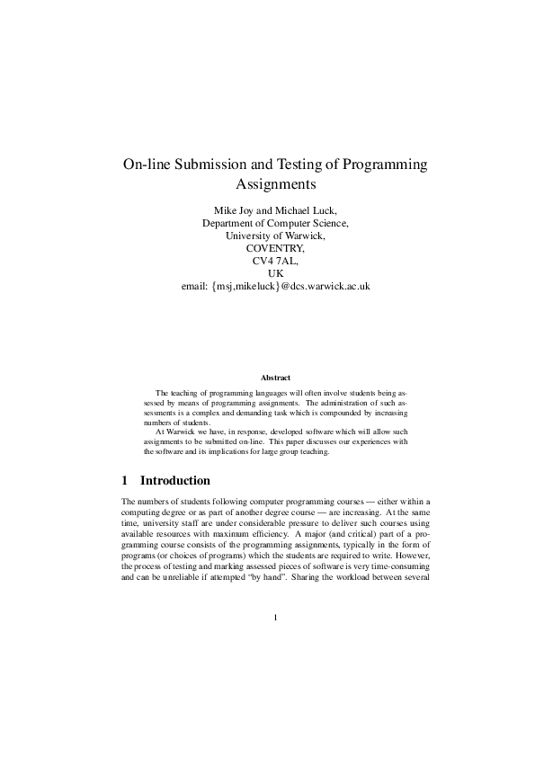(PDF) On-line submission and testing of programming assignments