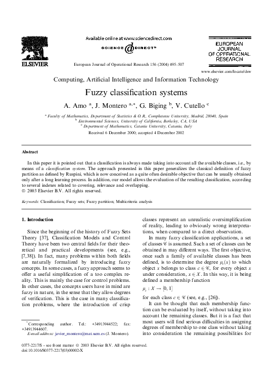 (PDF) Fuzzy classification systems | vincenzo cutello - Academia.edu