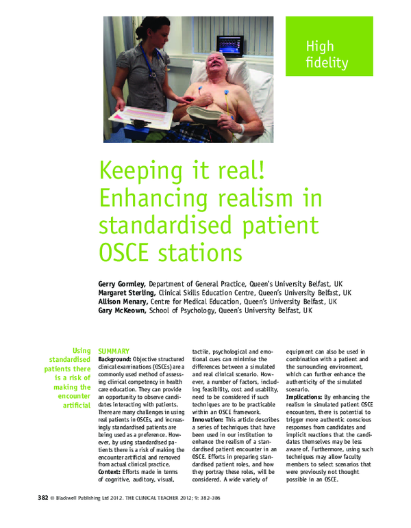 (PDF) Keeping it real! Enhancing realism in standardised patient OSCE ...