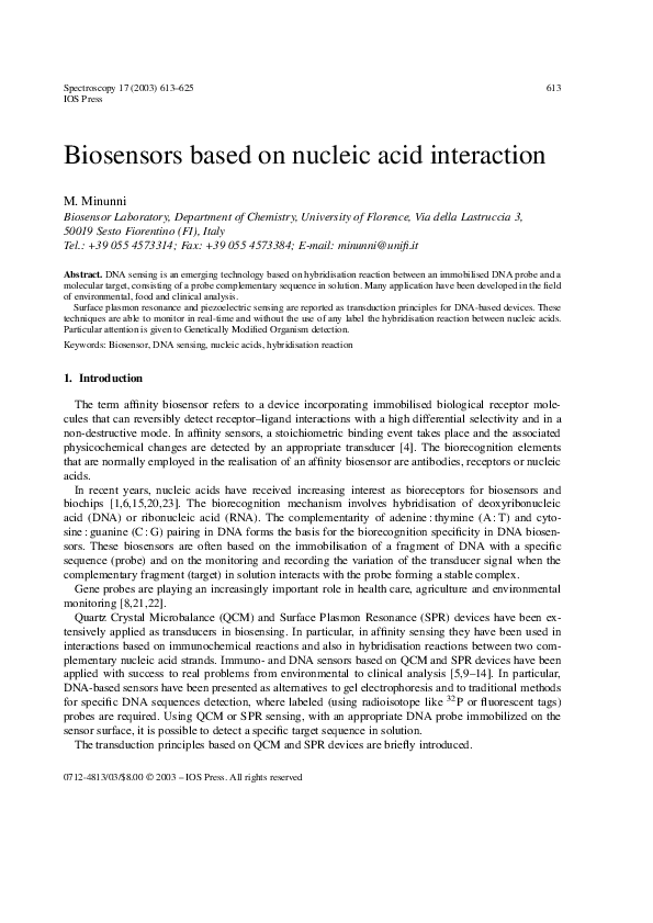 (PDF) Biosensors based on nucleic acid interaction