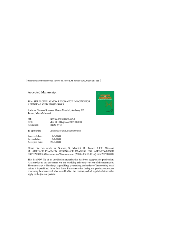 (PDF) Surface plasmon resonance imaging for affinity-based biosensors (PDF) Surface plasmon resonance imaging for affinity-based biosensors