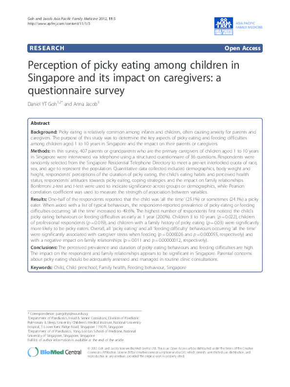 (PDF) Perception of picky eating among children in Singapore and its ...