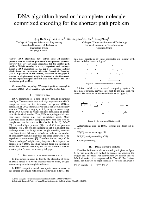 Pdf Dna Algorithm Based On Incomplete Molecule Commixed Encoding For