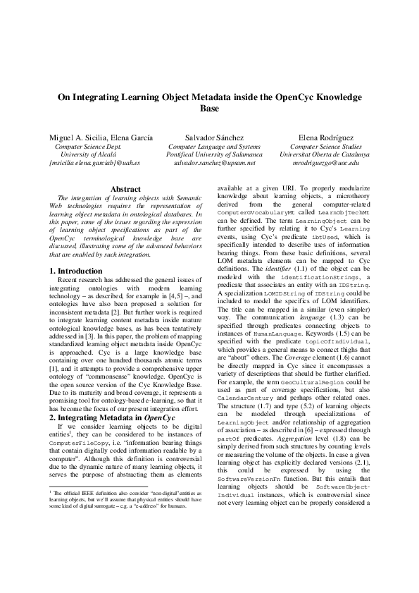 (PDF) On integrating learning object metadata inside the OpenCyc knowledge base
