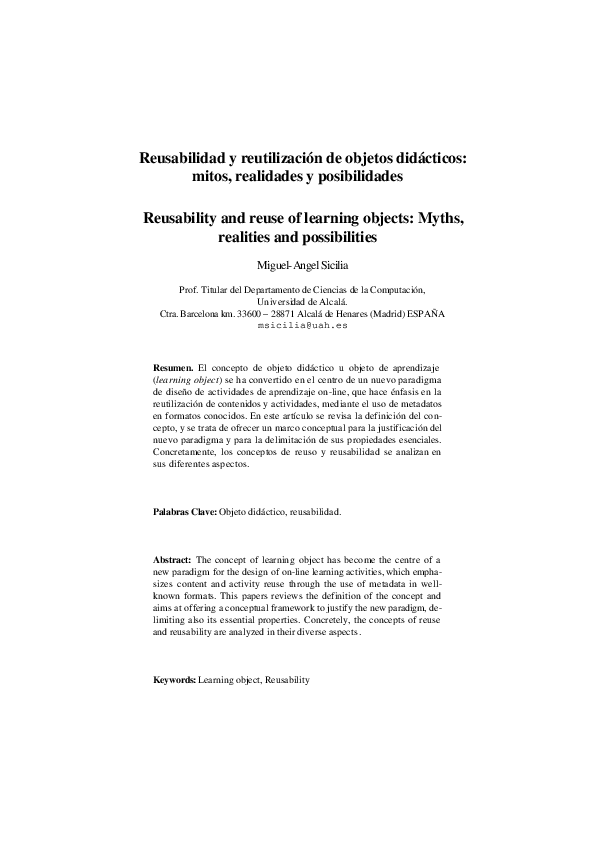 (PDF) Reusabilidad y reutilización de objetos didácticos: mitos ...