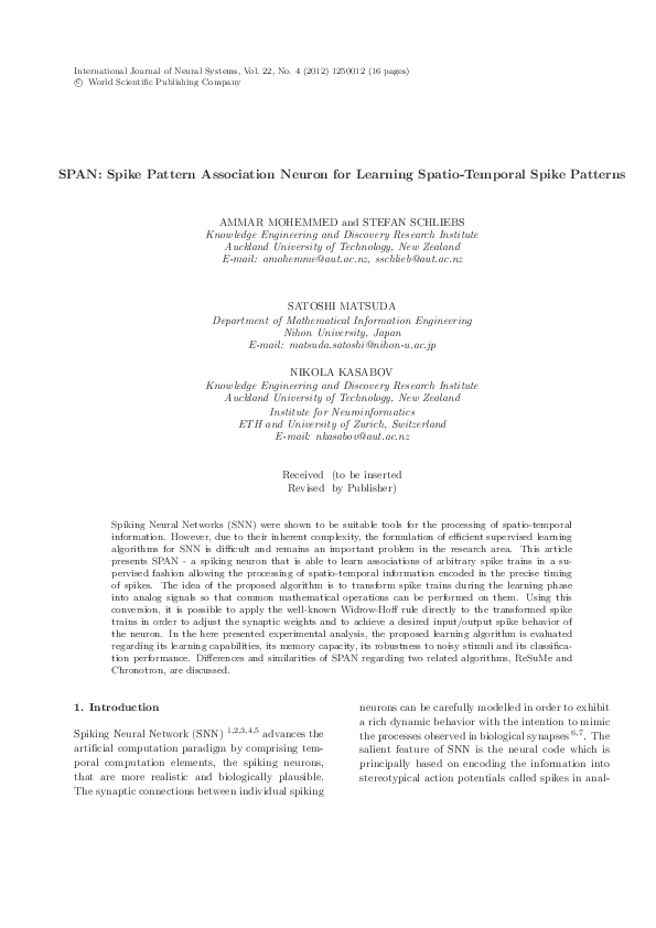 Pdf Span Spike Pattern Association Neuron For Learning Spatio