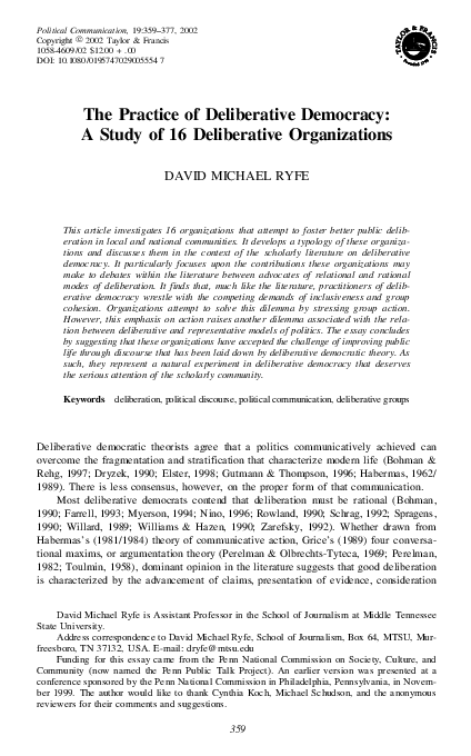 (PDF) The practice of deliberative democracy: A study of 16 ...