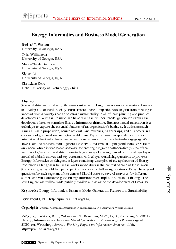 (PDF) Energy Informatics and Business Model Generation