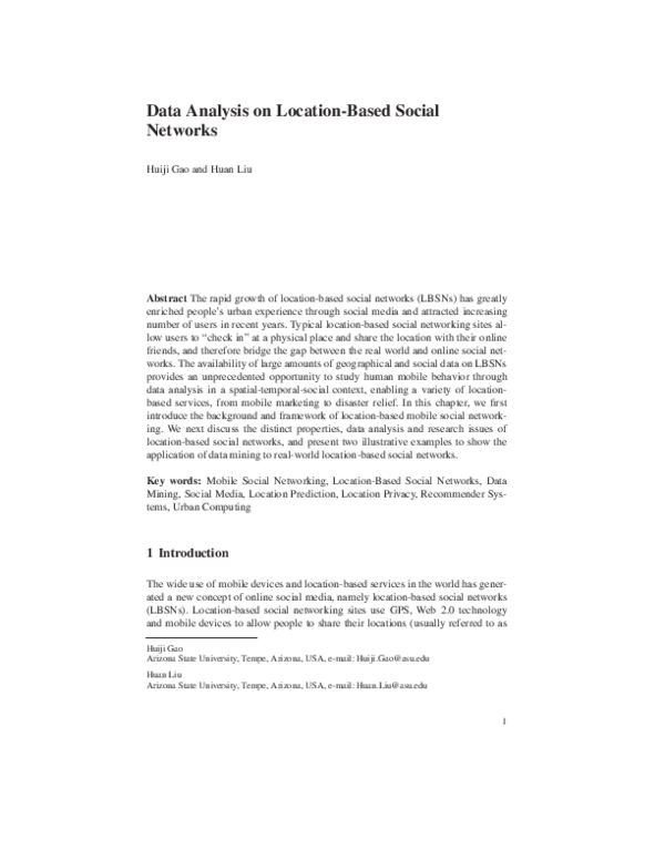 (PDF) Data Analysis on Location-Based Social Networks