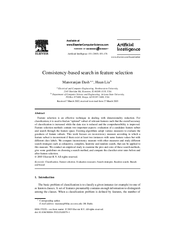 (PDF) Consistency-based search in feature selection