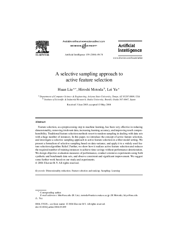 Pdf A Selective Sampling Approach To Active Feature Selection