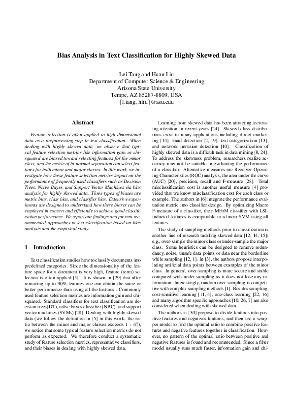 (PDF) Bias analysis in text classification for highly skewed data