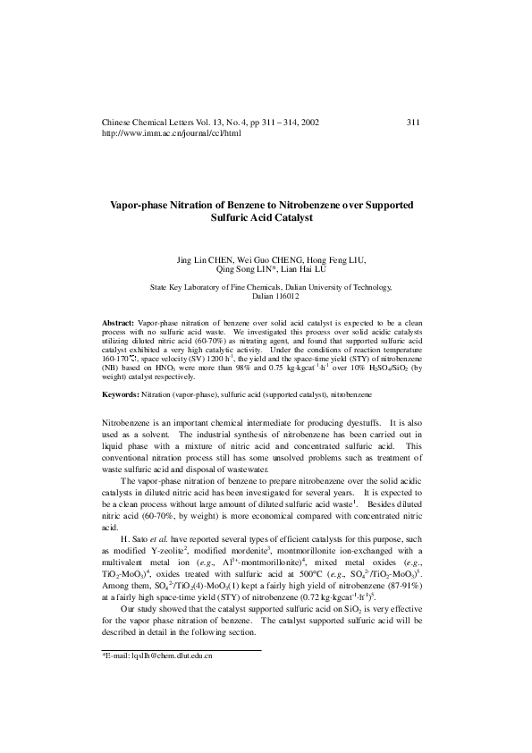 (PDF) Vapor-phase Nitration of Benzene to Nitrobenzene over Supported ...