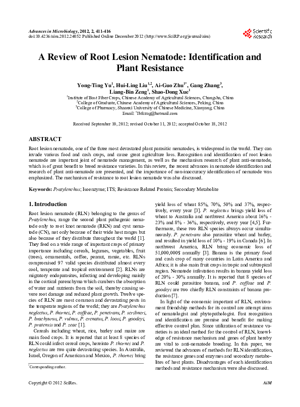 (PDF) A Review of Root Lesion Nematode: Identification and Plant Resistance