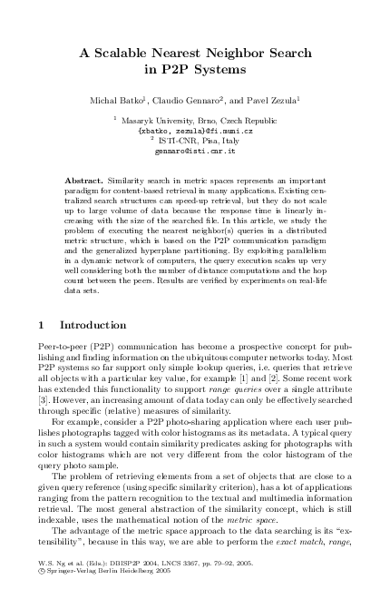 (PDF) A scalable nearest neighbor search in p2p systems