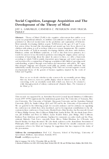 (PDF) Social cognition, language acquisition and the development of the ...