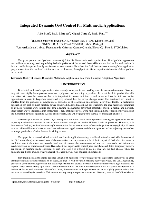 (PDF) Integrated dynamic QoS control for multimedia applications