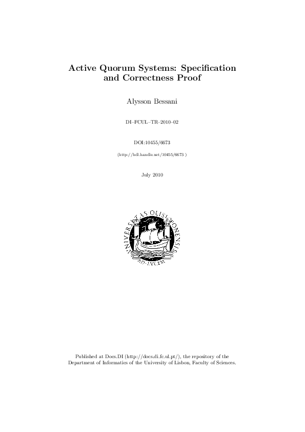 (PDF) Active quorum systems: Specification and correctness proof