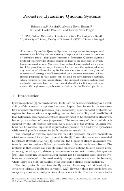 (PDF) Proactive Byzantine Quorum Systems