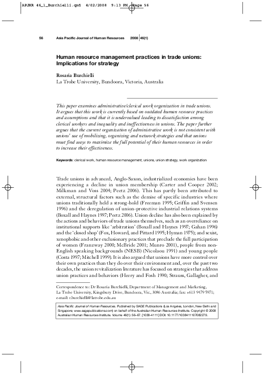Pdf Human Resource Management Practices In Trade Unions Implications