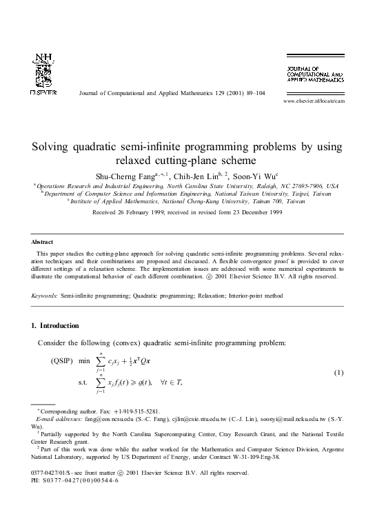 (PDF) Solving quadratic semi-infinite programming problems by using relaxed cutting-plane scheme