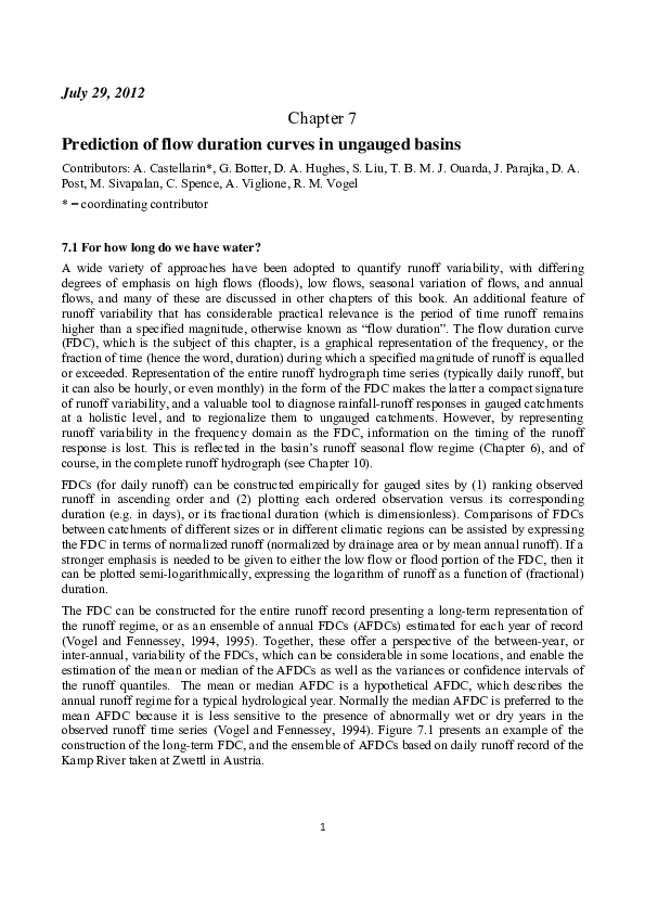 (PDF) Prediction of flow duration curves in ungauged basins